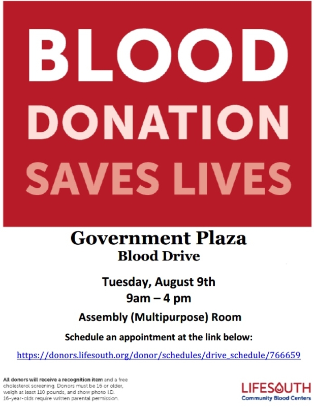 Blood Drive; Downtown Mobile; Government Plaza