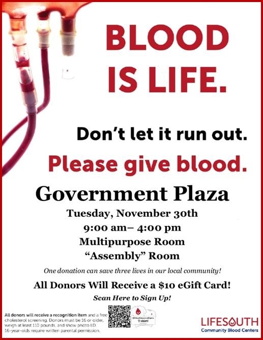LifeSouth Blood Drive At Mobile Government Plaza